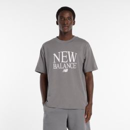 New Balance Herren T-Shirt, grau, Gr. S, Obermaterial: 100% Baumwolle, Shirts, mit modernem Print-Design, Kurzarm, aus Baumwolle