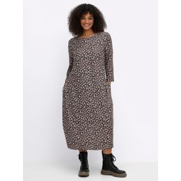 sheego Gro&szlig;e Gr&ouml;&szlig;en Maxikleid in Feinstrick-Optik, sesam-schwarz-gemustert, Gr&ouml;&szlig;e 52 - Damen