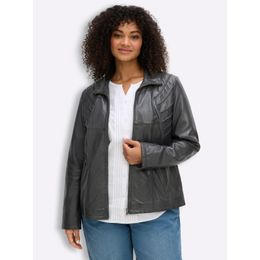 Mainpol sheego Gro&szlig;e Gr&ouml;&szlig;en Lederjacke aus Lammnappa, anthrazit, Gr&ouml;&szlig;e 54 - Damen