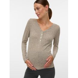 MAMALICIOUS Damen Umstandsshirt "MLPAMMIE LIA LS JRS TOP 2F NOOS", beige, Gr. L, meliert, Jersey, Obermaterial: 65% Polyester, 30% Viskose, 5%