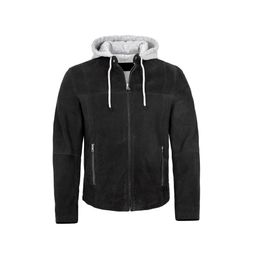 Milestone Lederjacke Kapuze Lammvelour in Schwarz | Gr.: 56