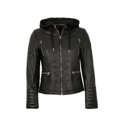 Bruno Banani Lederjacke Lammnappa Kapuze in Schwarz | Gr.: 42