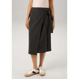 Aniston CASUAL Damen Midirock, grau, Gr. 42, Strukturmuster, meliert, Web, Obermaterial: 70% Polyester, 26% Viskose, 4% Elasthan, R&ouml;cke, mit