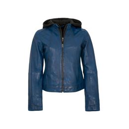 Jilani Lederjacke Lammnappa Kapuze in Blau | Gr.: 40