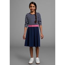 Kangaroos M&auml;dchen Jerseykleid "Kleid mit Glitzerg&uuml;rtel", wei&szlig;, Gr. 176, geringelt, mehrfarbig, Jersey, Obermaterial: 95% Baumwolle, 5% Elasthan,