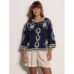 Apricot Damen Klassische Bluse "Top mit bestickten Glocken&auml;rmeln", blau, Gr. 38, gemustert, gewebt, Obermaterial: 100% Viskose CV., Blusen, Stickerei