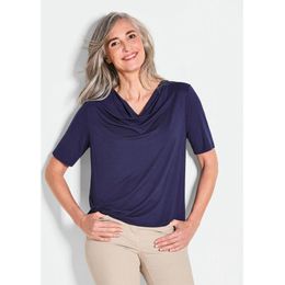 GOLDNER Kurzgr&ouml;&szlig;e: Blusenshirt mit Wasserfallausschnitt in marine | Gr.: 20
