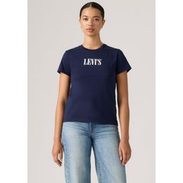 Levi's LEVI'S Damen Rundhalsshirt "THE PERFECT TEE", blau, Gr. XL, Jersey, Obermaterial: 100% Baumwolle, Shirts, mit Logo im Metallic-Holo Print