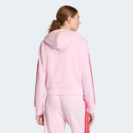 Damen Kapuzensweatshirt "ESSENTIALS 3-STREIFEN FRENCH TERRY"clear pink, pure ruby, Gr. XL, adidas Sportswear, Obermaterial: 55% Baumwolle, 36%