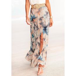 Buffalo Damen Maxirock "mit Schlitz vorne seitlich und Alloverdruck", beige, Gr. 38, bedruckt, Jersey, Obermaterial: 100% Viskose, R&ouml;cke, langer