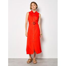 Apricot Damen Midikleid "Midikleid aus Leinenmischung", rot, Gr. 44, uni, gewebt, Obermaterial: 73% Viskose CV. 27% Leinen LI., Kleider, mit G&uuml;rtel