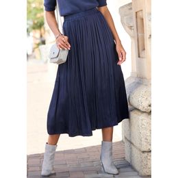 Lascana Damen Maxirock "mit Plisseefalten aus edel gl&auml;nzender Ware", blau, Gr. 36, unifarben, Web, Obermaterial: 100% Polyester, R&ouml;cke, festlicher