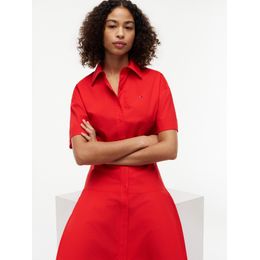 Tommy Hilfiger Damen Blusenkleid "POPLIN FLRE SS MIDI SHRT DRS", rot, Gr. 50, unifarben, Web, Obermaterial: 100% Baumwolle, Kleider, Baumwolle