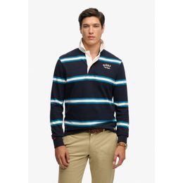 Superdry Herren Langarm-Poloshirt "VINTAGE ATHLETIC STRIPE RUGBY", blau, Gr. S, gestreift, Single Jersey, Obermaterial: 100% Baumwolle, Shirts,