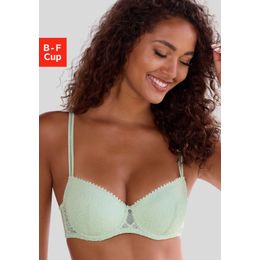 Lascana Damen Schalen-BH, Gr. 85, gr&uuml;n, Spitze, Obermaterial: 72% Polyamid, 20% Polyester, 8% Elasthan, BHs, mit B&uuml;gel aus blumiger Jacquardspitze,