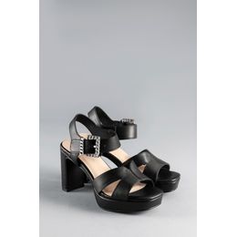ANISTON SHOES Damen Sandalette, Gr. 39, schwarz, Lederimitat, Schuhe, Sandale, Paryschuh, Festtagsschuh, Plateau