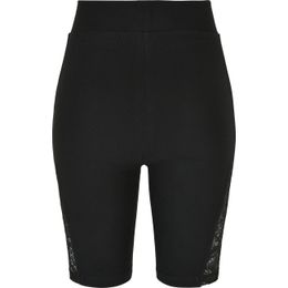 Urban Classics Damen Fahrradhose "Urban Classics Damen Ladies High Waist Lace Inset Cycle Shorts", schwarz, Gr. S, unifarben, 94% Baumwolle, 6%