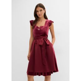 bonprix Dirndl und Sch&uuml;rze (2-tlg.Set), rot, Gr.44, Modern und feminin: Dirndl aus Samt mit herzf&ouml;rmigen Ausschnitt und R&uuml;schen&auml;rmel sowie einer Sch&uuml;rze aus gl&auml;nzendem Satin