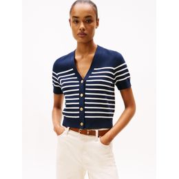 Tommy Hilfiger Damen Strickjacke "CO JERSEY MID GG GOLD BTN CARDI", wei&szlig;, Gr. XS, gestreift, Strick, Obermaterial: 85% Baumwolle, 15% Polyamid,