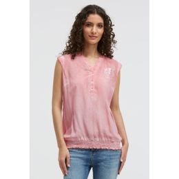 SOCCX Damen Blusentop, rosa, Gr. M, bedruckt, Web, Material: 100% Viskose, Blusen, mit Gummizug im Saum