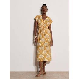 Apricot Damen Midikleid "Midaxi-Kleid mit F&auml;cherprint", gelb, Gr. 40, bedruckt, gewebt, Obermaterial: 86% Viskose CV. 14% Nylon NY., Kleider, mit