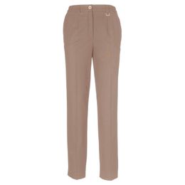 GOLDNER Damen Stoffhose "B&uuml;gelfaltenhose mit Teildehnbund", beige, Gr. 46, Obermaterial: 63% Polyester PES. 34% Viskose CV. 3% Elasthan EL., Hosen,