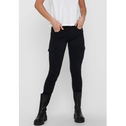 Only Damen Cargohose "ONLMISSOURI REG ANK CARGO PNT", schwarz, Gr. 34, unifarben, Web, Obermaterial: 98% Baumwolle, 2% Elasthan, Hosen, kn&ouml;chellang
