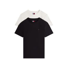 Tommy Jeans Damen Rundhalsshirt "TJM XSLIM 2PACK JERSEY TEE EXT", schwarz-wei&szlig;, Gr. L, unifarben, Single Jersey, Obermaterial: 100% Baumwolle,