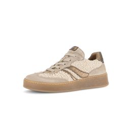 Gabor Damen Sneaker, Gr. 43, beige, Glattleder, Textil, Veloursleder, Fellimitat, Schuhe, Freizeitschuh, Halbschuh, Schn&uuml;rer mit Kontrastbesatz,