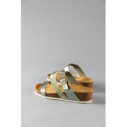 ANISTON SHOES Damen Keilpantolette, Gr. 42, gr&uuml;n, Lederimitat, Glitzer, metallic, Schuhe, Sommerschuh, Strandschuh, Hausschuh, Glitter