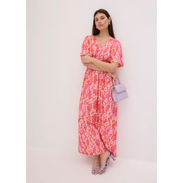 bonprix Damen Maxikleid, bunt, Gr. 48, Obermaterial: 95% Viskose, 5% Elasthan, Kleider, ausgestellte Passform, tiefer V-Ausschnitt, Halbarm-Design