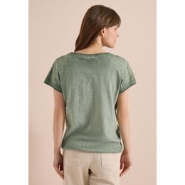 Cecil Damen T-Shirtkhaki, Gr. XL, meliert, Web, 100% Baumwolle, Shirts, mit U-Boot-Ausschnitt