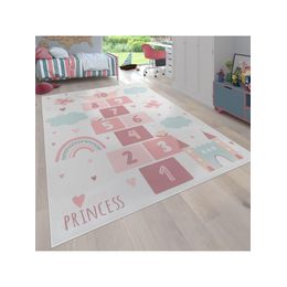 KADIMA DESIGN Kinderteppich waschmaschinenwaschbar Prinzessinnen‐H&uuml;pfk&auml;stchen in Creme | Gr.: 120 x 160 cm