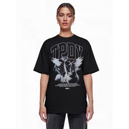 Trueprodigy Damen Oversize-Shirt "Yuki F Logo Print Oversized Rundhals", schwarz, Gr. M, Obermaterial: 100% Baumwolle CO., Shirts