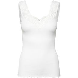 rosemunde Damen Spitzentop "Beatha Lace Top mit Seide", Gr. L, wei&szlig;, Feinripp, Obermaterial: 55% Seide, 45% Baumwolle, Tops, Vintage-Spitzenbesatz,