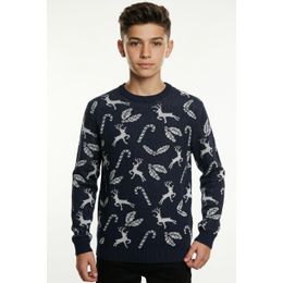 Jack & Jones Kinder Weihnachtspullover "JJXMAS ANDREW KNIT CREW NECK JNR", blau, Gr. 176, JACK & JONES JUNIOR, Jacquardmuster, gemustert, Strick, Obermaterial:
