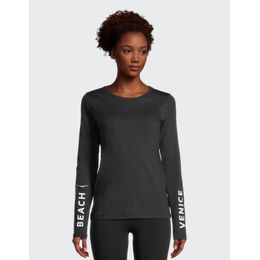 Venice Beach Damen Langarmshirt "LEANA", schwarz, Gr. XL, unifarben, Stoff, Obermaterial: 91% Polyamid, 9% Elasthan, Shirts, mit Rundhalsausschnitt,