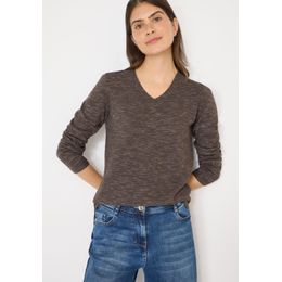 Cecil Damen Strickpullovermushroom taupe heather meliert, Gr. M, unifarben, Web, 60% Baumwolle, 40% Polyester, Pullover, im Melange Look