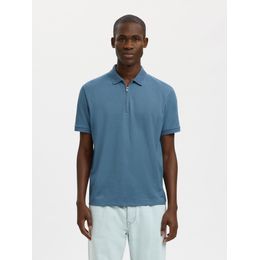 Selected Herren Poloshirt "SLHFAVE ZIP SS POLO NOOS"blau mirage, Gr. S, unifarben, Jersey, Obermaterial: 50% Baumwolle, 50% Polyester, Shirts,