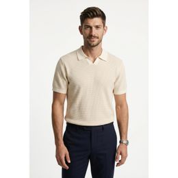 Jack & Jones JACK & JONES Herren Polokragenpullover "JPRBLAHUDSON KNIT SPLIT NECK SS SN", beige, Gr. XL, meliert, Strick, Obermaterial: 100% Baumwolle, Pullover,