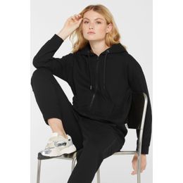 Damen Kapuzensweatjacke, schwarz, Gr. XS, SENSES.THE LABEL, unifarben, Material: 92% Baumwolle, 8% Elasthan, Sweatjacken, mit Baumwolle