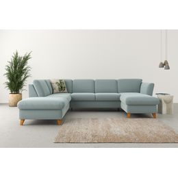Wohnlandschaft Home Affaire, B:307cm H:86cm T:213cm, blau, 100% Polyester, Sofas, "Trelleborg U-Form", Federkern-Polsterung, wahlweise mit
