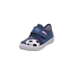 Superfit M&auml;dchen Hausschuh "BILL, WMS: mittel", Gr. 30, blau, Baumwolle, meliert, Schuhe, Klettschuh, mit Logoschriftzug, Gr&ouml;&szlig;enschablone zum Download