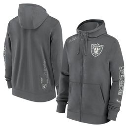 Nike Damen Kapuzenpullover "Nike Hoodie Las Vegas Raiders Nike Full-Zip Fleece", grau, Gr. L, 82% Baumwolle, 18% Polyester, Pullover