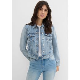 bonprix Damen Jeansjacke, blau, Gr. 46, Abriebeffekte, unifarben, Denim/Jeans, Obermaterial: 98% Baumwolle, 2% Elasthan, Jacken, casual Stil, aus