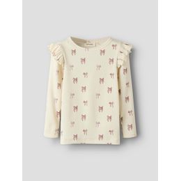 LIL' ATELIER M&auml;dchen Langarmshirt "NMFGAVO EKO LS SLIM TOP LIL NOOS", beige, Gr. 98, bedruckt, Jersey, Obermaterial: 57% Baumwolle, 38% Lyocell, 5%