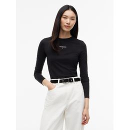 Tommy Jeans Damen Langarmshirt "TJW SLIM CLASSIC LOGO LS TEE", schwarz, Gr. XL, bedruckt, Single Jersey, Obermaterial: 70% Baumwolle, 30% Viskose,