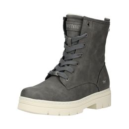 Mustang Shoes Damen Schn&uuml;rstiefelette "Mustang Shoes Stiefelette Lederimitat", Gr. 37, grau, Lederimitat, Schuhe