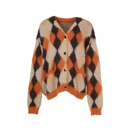 Yoligex Pullover 'V-neck Argyle Knit Cardigan - Orange' Damen Gr&ouml;&szlig;e L orange