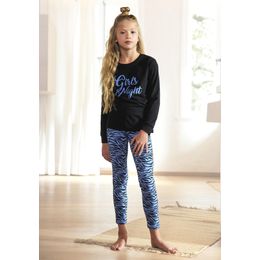 Buffalo M&auml;dchen Pyjama, Gr. 134, schwarz, Single Jersey, Obermaterial: 100% Baumwolle. Unterteil: 95% Baumwolle, 5% Elasthan, bedruckt, Basic,